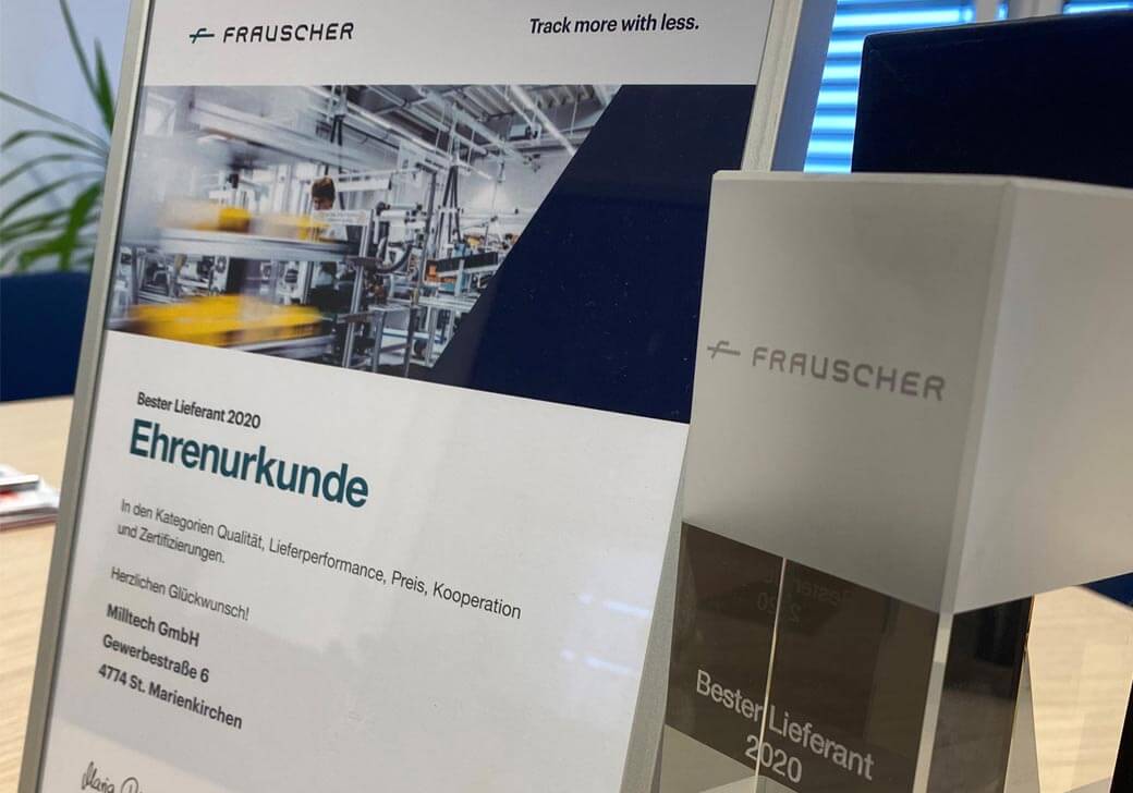 Auszeichnung als bester Lieferant - Milltech GmbH